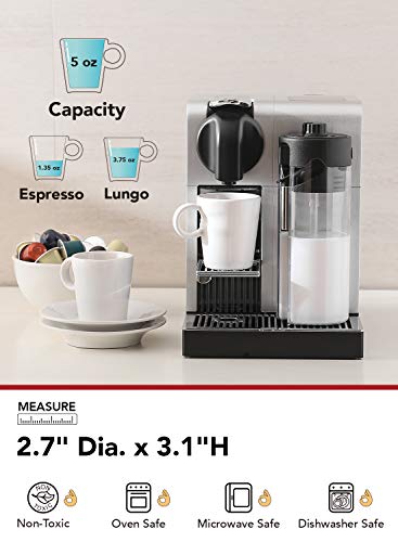 LE TAUCI 5 Ounce Espresso Mugs, Designed for Nespresso Lungo, Cappuccino, Tea, Ceramic Stackable Coffee Cup Perfect for Espresso Machine and Coffee Maker, Set of 4, White