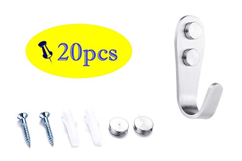 FGen 20pcs Stainless Steel Hooks Hanging Hooks Single Hooks Solid Hooks Family Hotel Bathroom Accessories Hook Hook