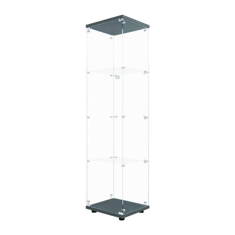 4-Shelf Glass Display Cabinet with Lock, Upgraded Quick-Install Curio Cabinets with Glass Doors Trophy Display Case Thicken Tempered Glass Floor Standing Bookshelf for Bedroom, Living Room (Black)