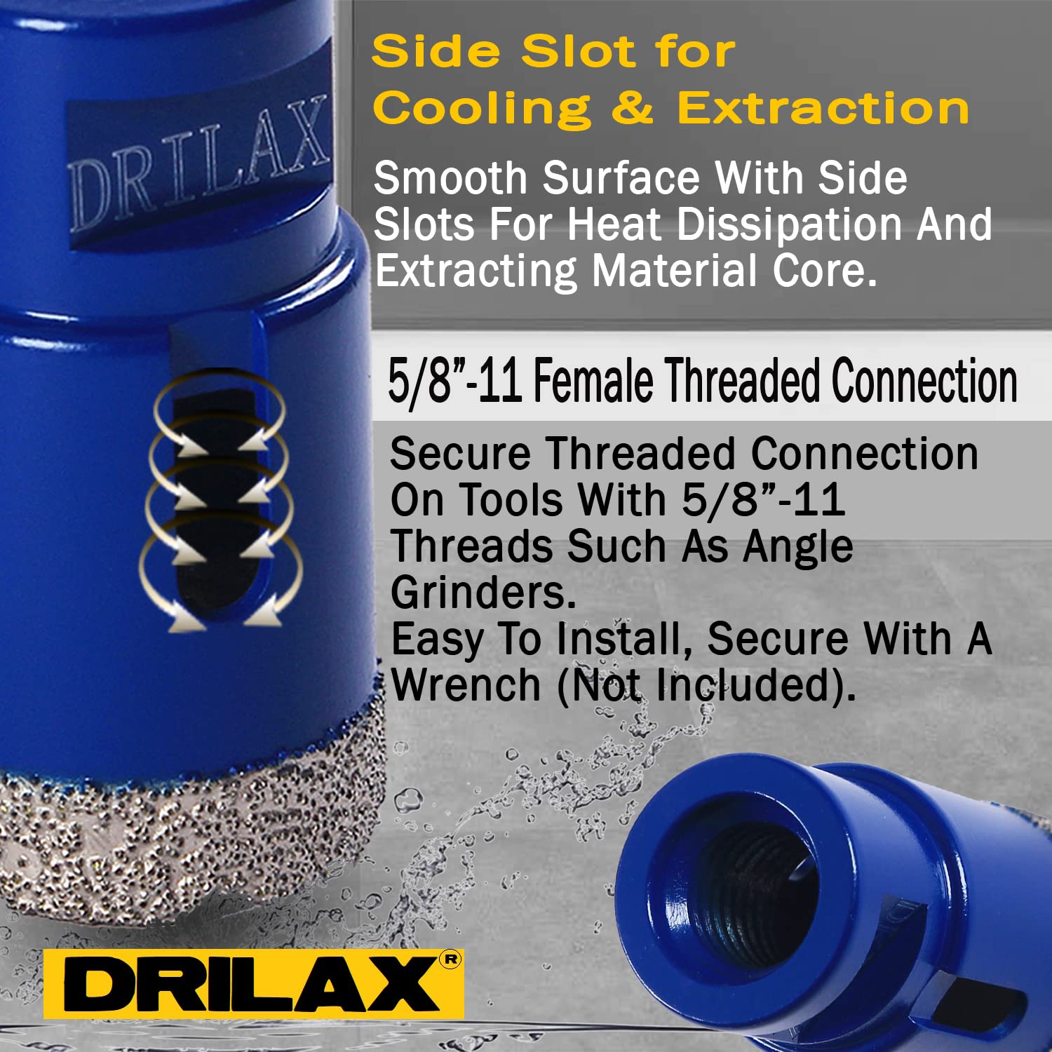 Diamond Hole Saw for Angle Grinders Masonry Concrete Granite Quartz Porcelain Ceramic Tile Hole Saw Brick 5/8"-11 Threaded Connection Heavy Duty Diamond Core Hole Saw Dry (1-1/4 inch)
