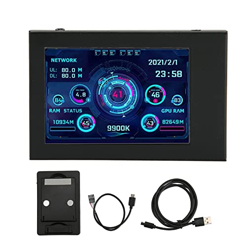 3.5 Inch IPS Computer Temp Monitor, Mini PC CPU Data Monitor for GPU RAM Time Weather, Theme Editor Dimmable, for RasPi, for Linux, and for Win System