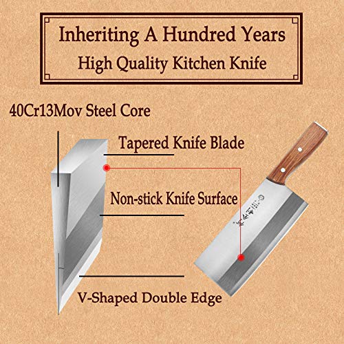 Cleaver Knife 7 Inch β Chinese Chef Knife with rosewood Handle, Vegetable Meat Cleaver Knife with case, Anti-rust Kitchen Knife for Cooking