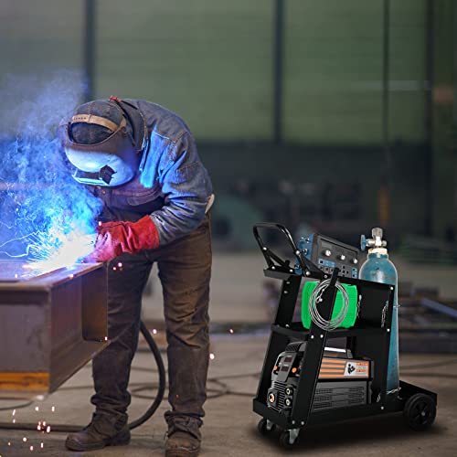 3 Tiers Rolling Welding Cart with Wheels,Rolling Welder Plasma Cutter,Heavy Duty Welding Carts with Wheels and Tank Storage for TIG MIG ARC, Black