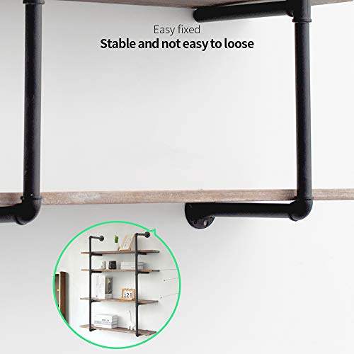 Coral Flower Industrial Pipe Shelving Wall-Mounted 4-Tier Rustic Metal Floating Shelves Wood Book Shelves Wall Shelf Unit Bookshelf Hanging Wall Shelves，Gray