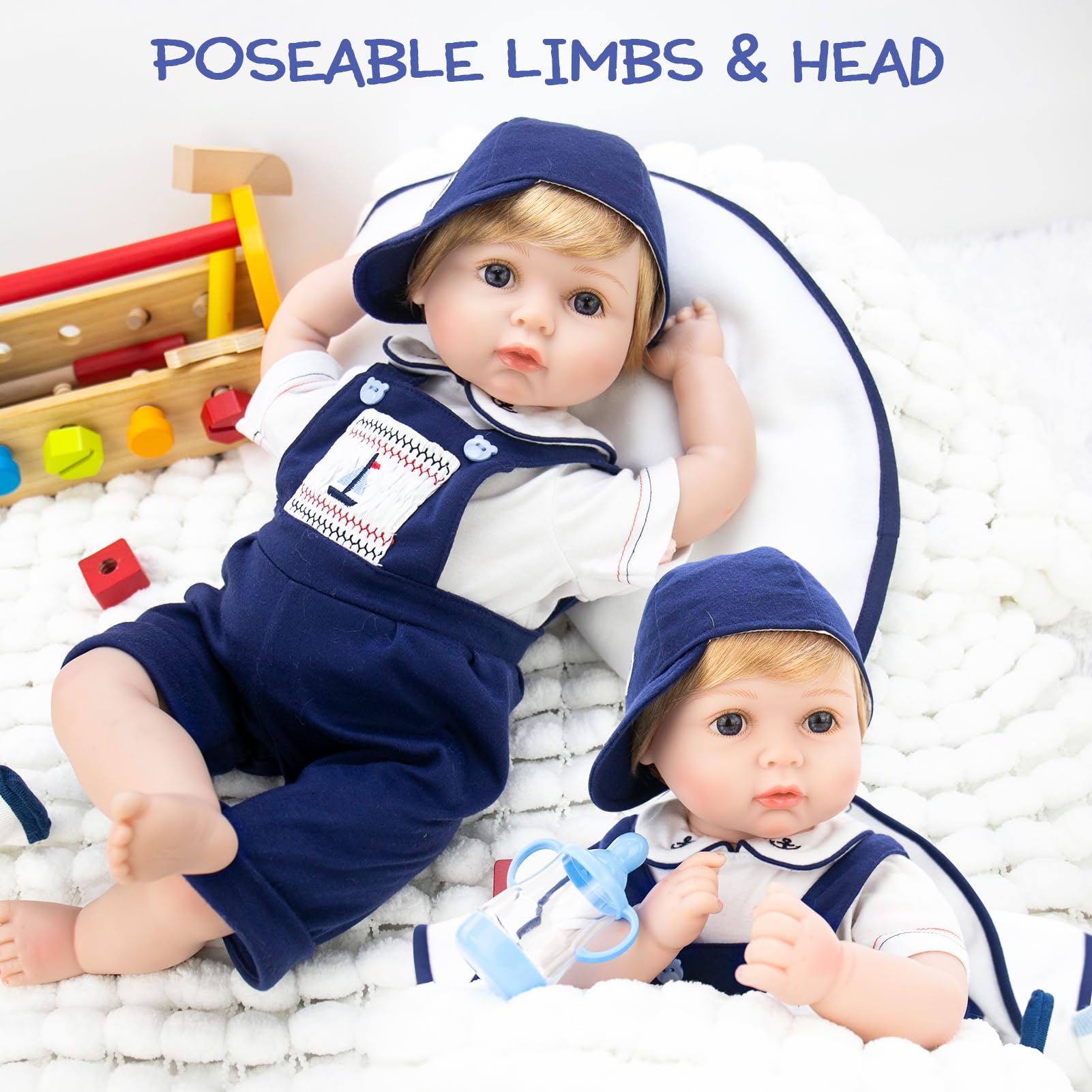 Aori Reborn Baby Dolls 22 inch Realistic Newborn Baby Boy Doll Lifelike Weighted with Feeding Toy Set