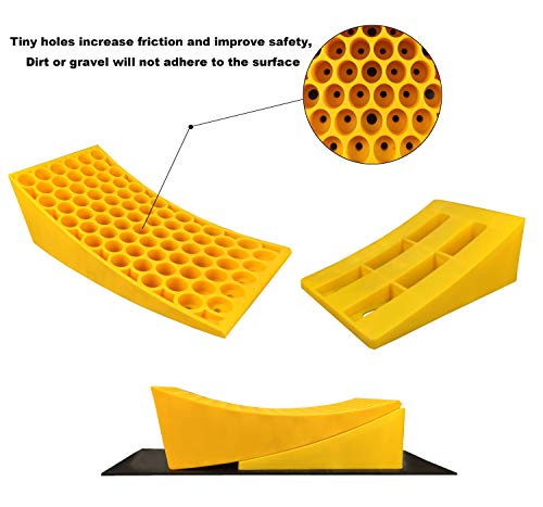 HOXWELL Heavy Duty RV Leveling Blocks Wheel Chocks Leveler, Rubber Non Slip Base Without Rope for Travel Trailers, Car, Camper, Truck 2 Pack Yellow