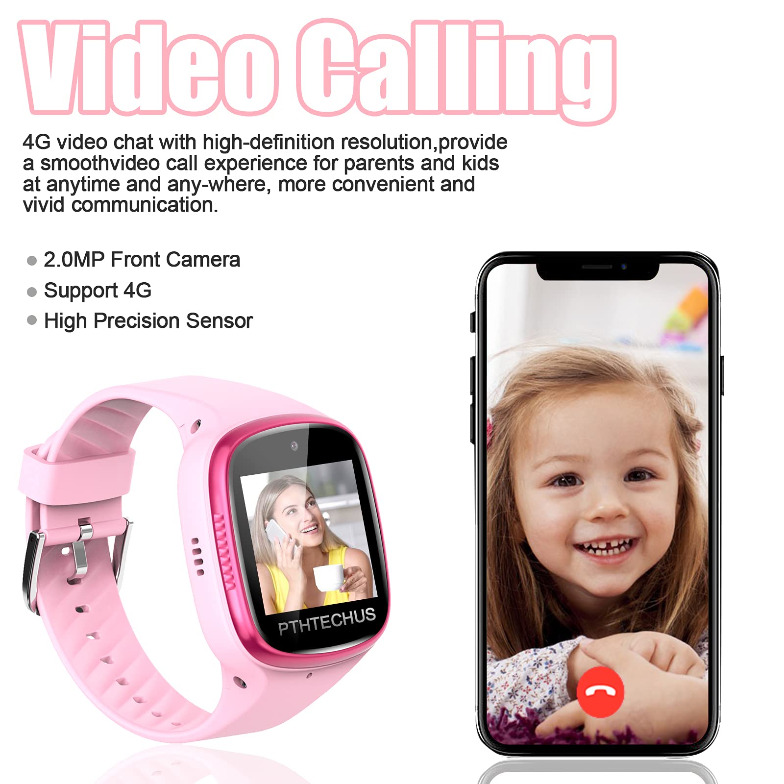 PTHTECHUS 4G Smartwatch Phone for Children - Kids Smart Watch with WiFi, Dail, Voice Messages & Video Calls, GPS Location, Students School Mode, SOS, Camera and Pedometer for Boys Girl Present