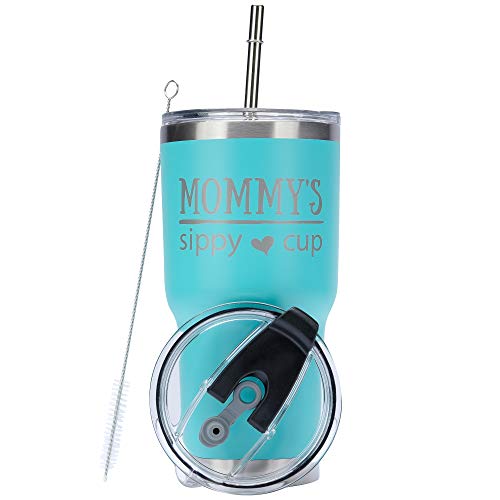 Greatness Line Mommy's Sippy Cup 30 oz Teal Stainless Steel Tumbler Ideal Gift for Soon to Be Moms Powder Coating Laser Etched