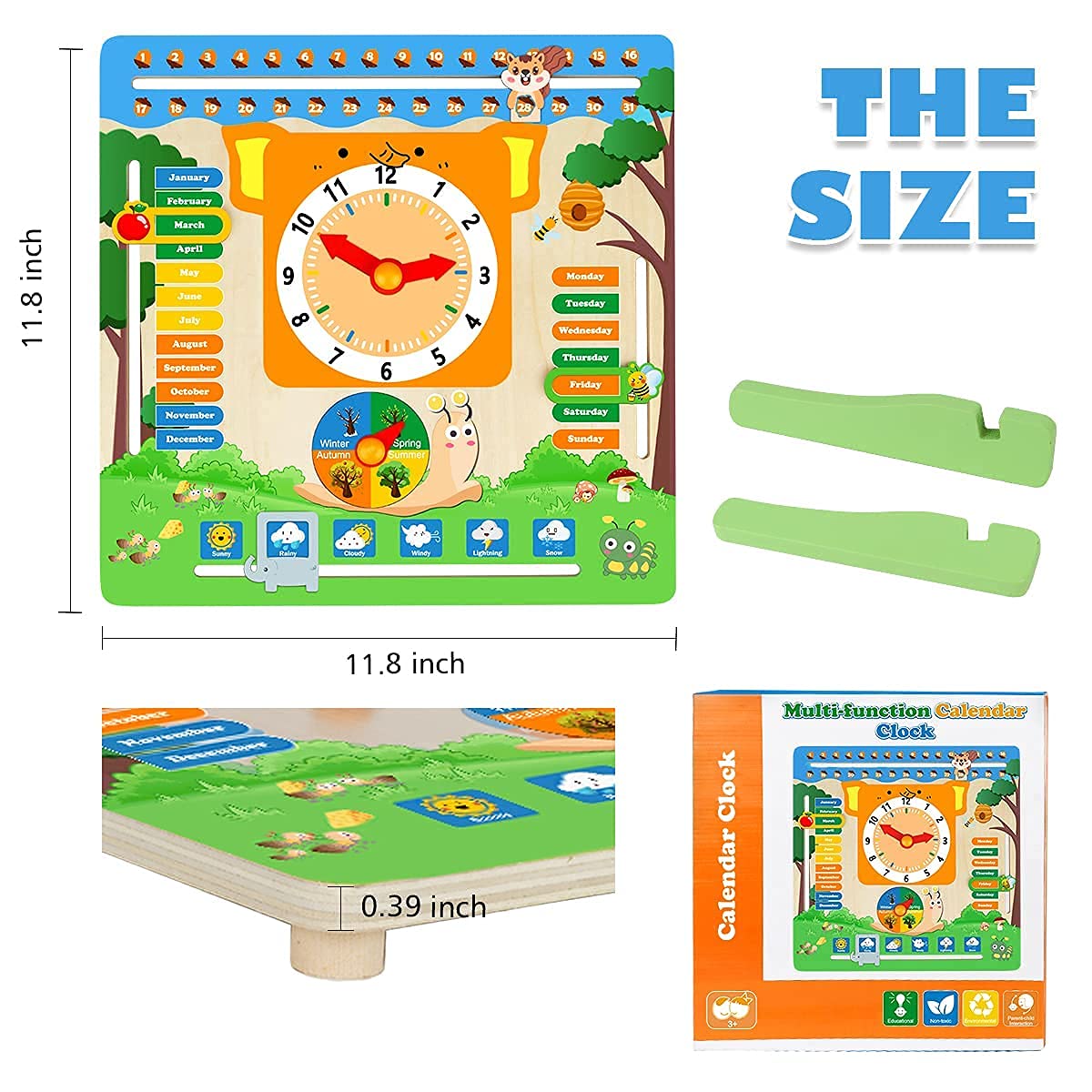 Baisoo Montessori Educational Wooden Toys - Preschool Telling Time Teaching Clock Boys & Girls - Time Calendar Clock for Kids Age 3 4 5 - All About Today Board