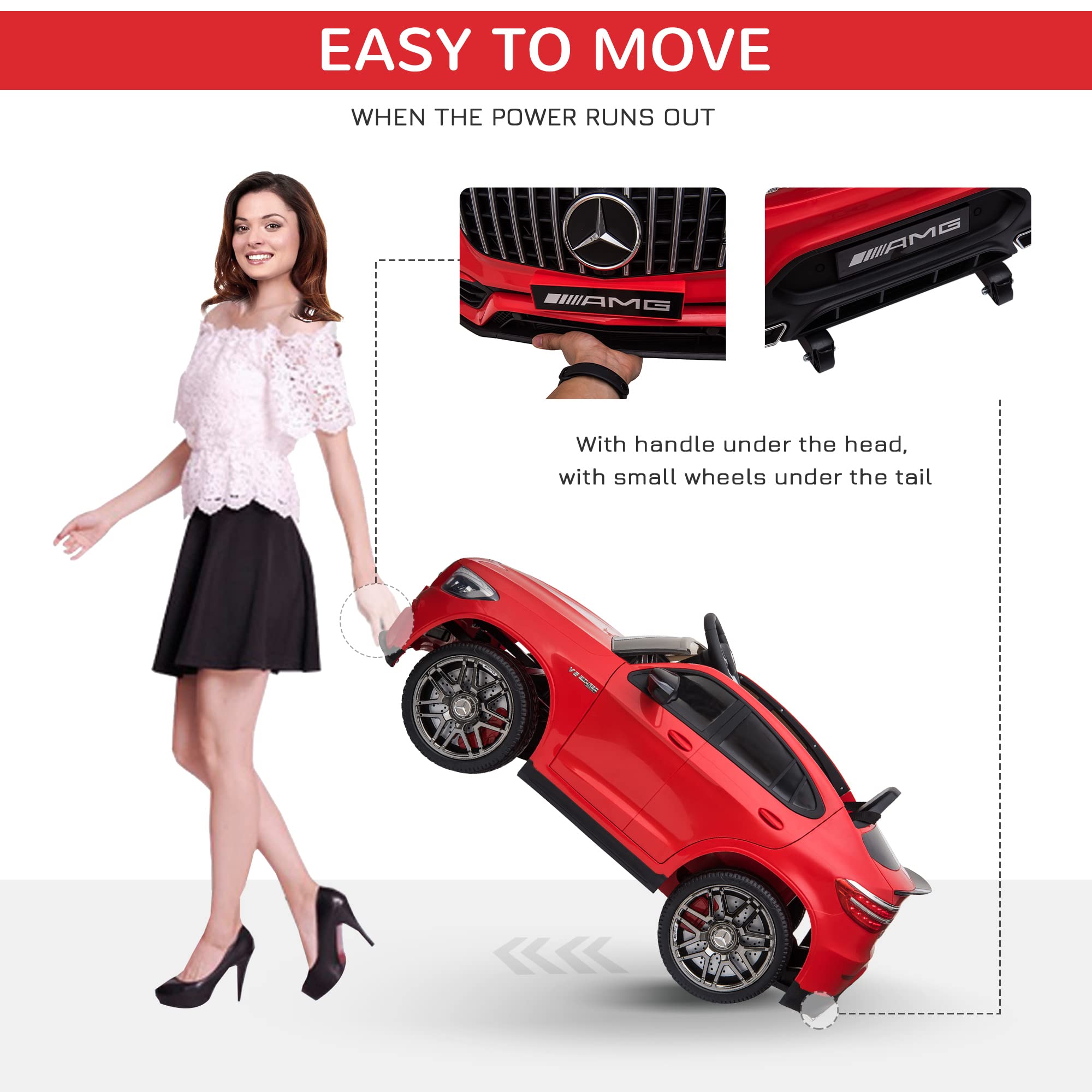 Aosom 12V Toddler Ride On Car with Remote Control, Mercedes Benz AMG GLC63S Coupe, Electric Car with 2 Speed, MP3 Player, Light, Horn, Songs, Suspension, Red