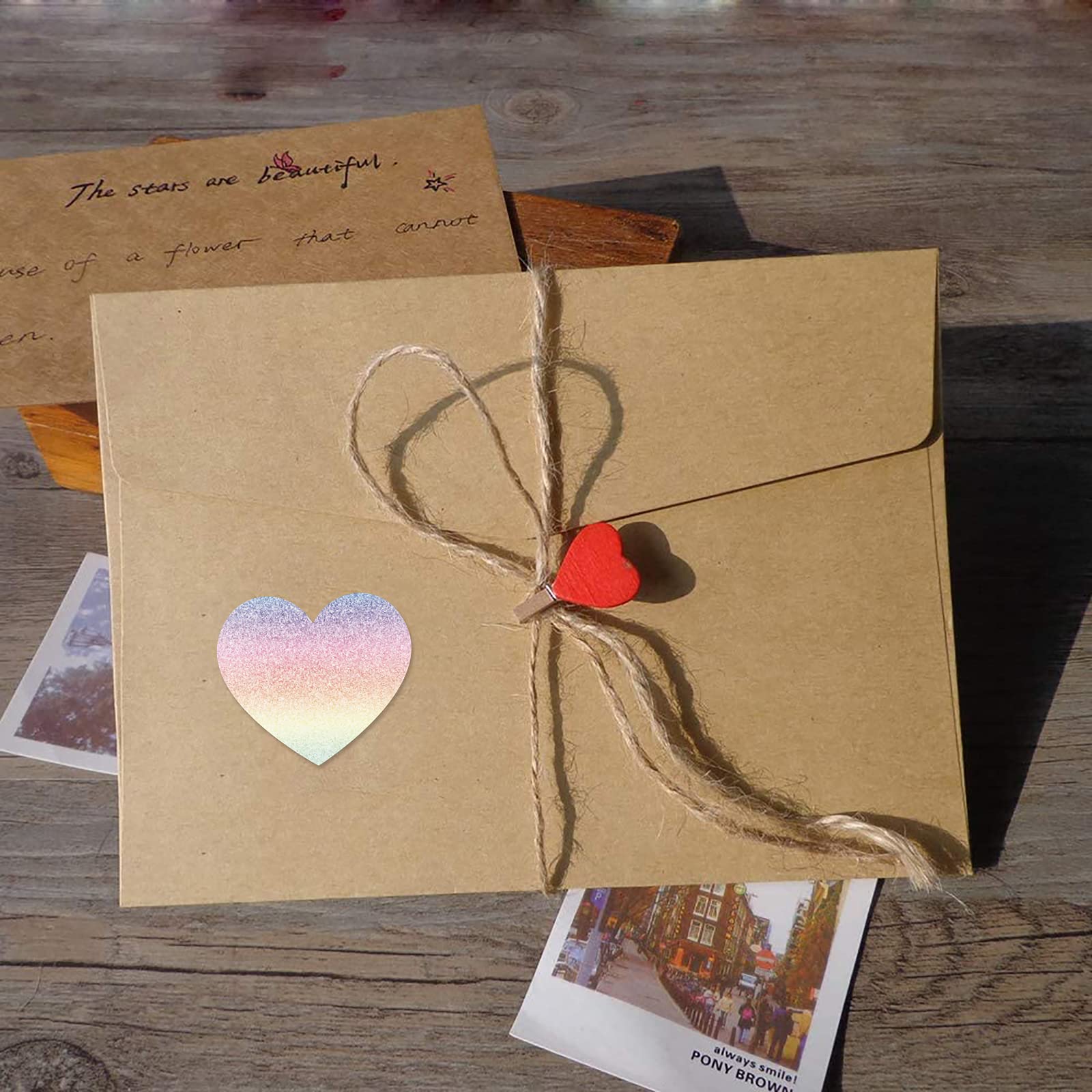 Mercei 1.5" Rainbow Heart Stickers, Heart Shaped Adhesive Sticker Labels, 500 Pcs Love Stickers for Personal and Business Uses