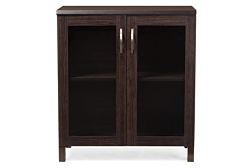 Baxton Studio Wholesale Interiors Sintra Sideboard Storage Cabinet with Glass Doors, Dark Brown