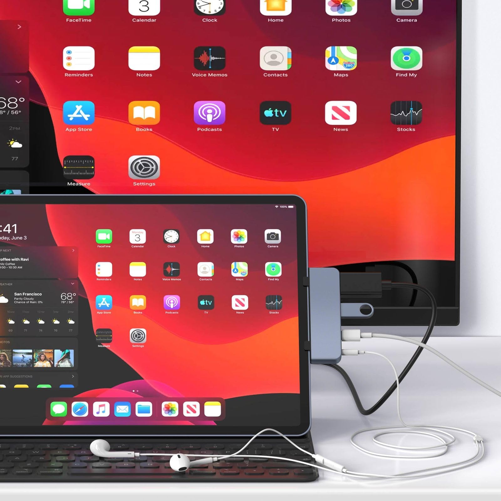 HYPER - HyperDrive 4-in-1 USB C Hub for iPad Pro - 3.5mm Audio Jack, USB-C Power Delivery, USB-A 3.0, 4K30Hz HDMI - Space Gray