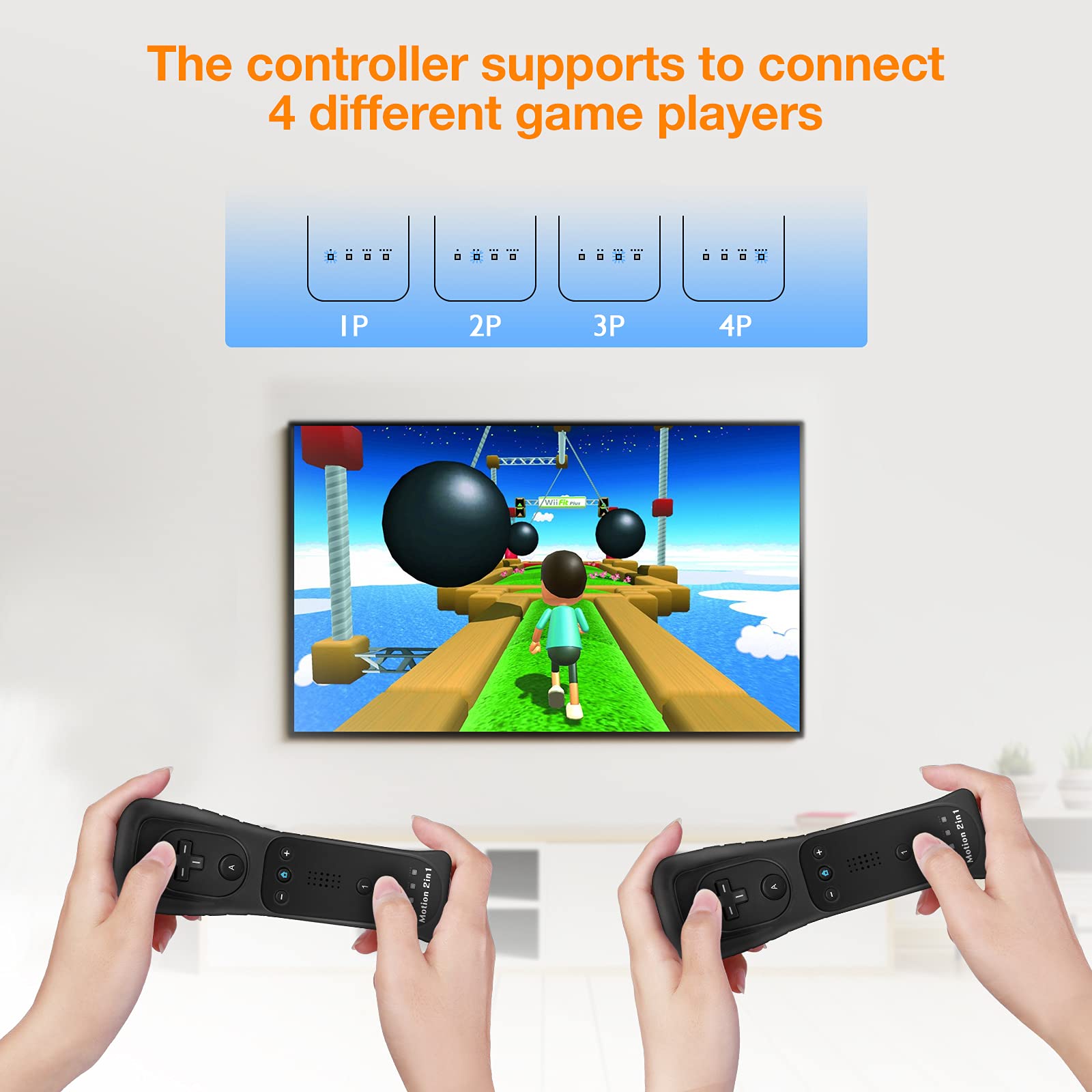2 Pack Wii Controller, 2 in 1 Wii Remote Controller with Motion Plus for Nintendo Wii and Wii U, Wireless Wii Remote Game Controller with Silicone Case and Wrist Strap (Black)