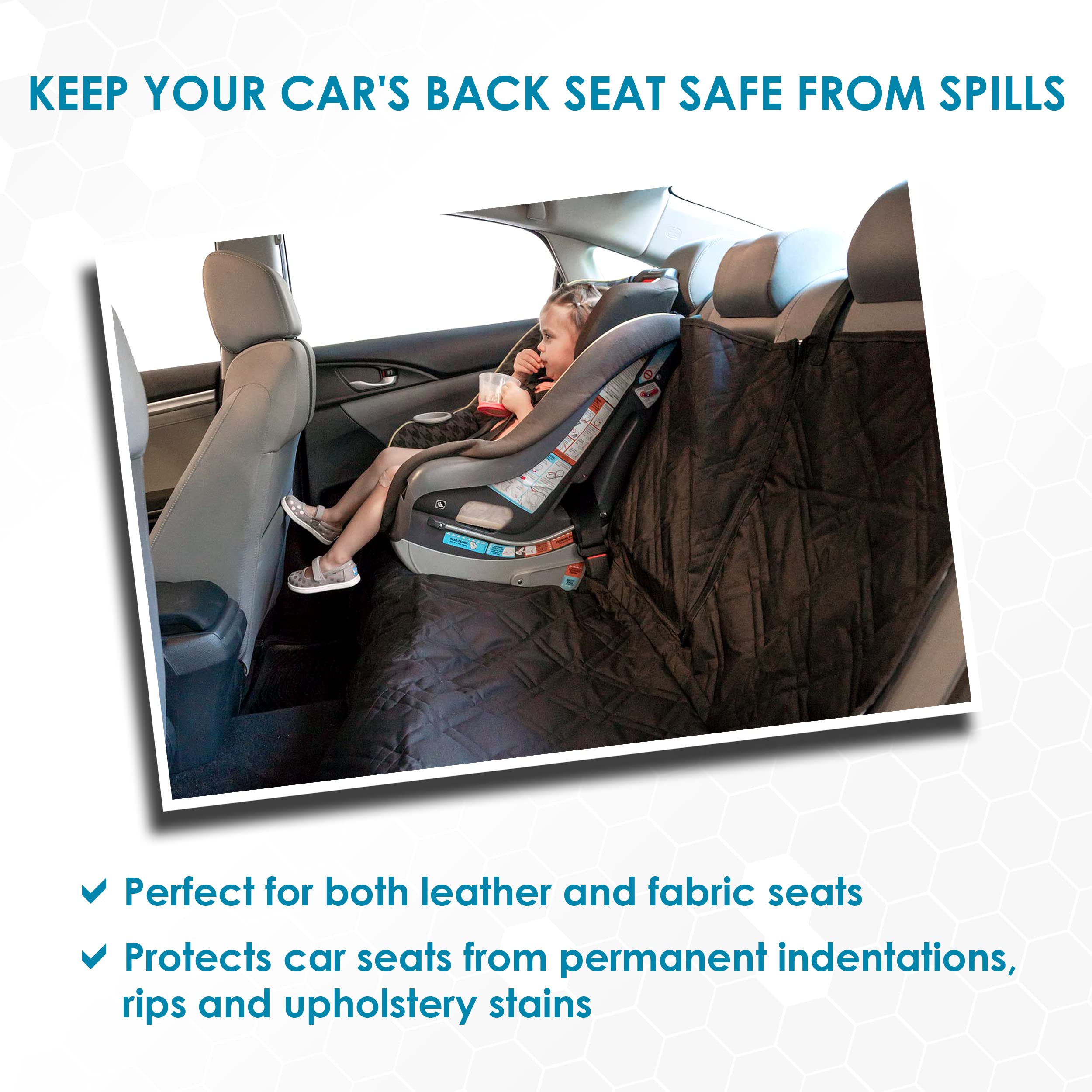 Car Back Seat Protector for Kids with Removable Zipper – Thick Padded Diamond Design Child Backseat Cover for Car Truck SUV with Non-Slip Material 100% Waterproof 600D Scratch Proof Machine Washable