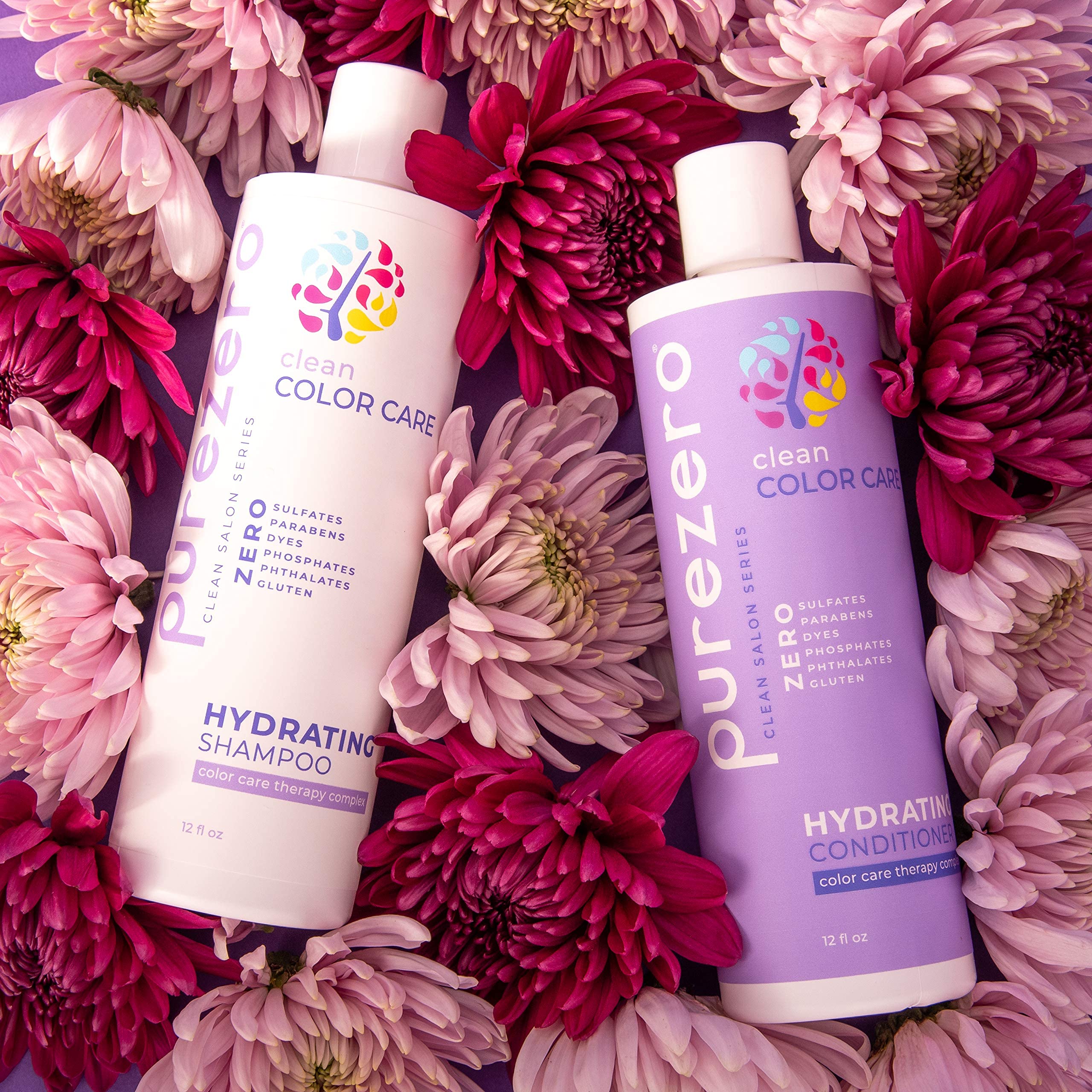 Purezero Clean Color Care Hydrating Shampoo & Conditioner Set - Toning, Balance for Color Treated Hair - Hydrate Dry Hair - Zero Sulfates, Parabens