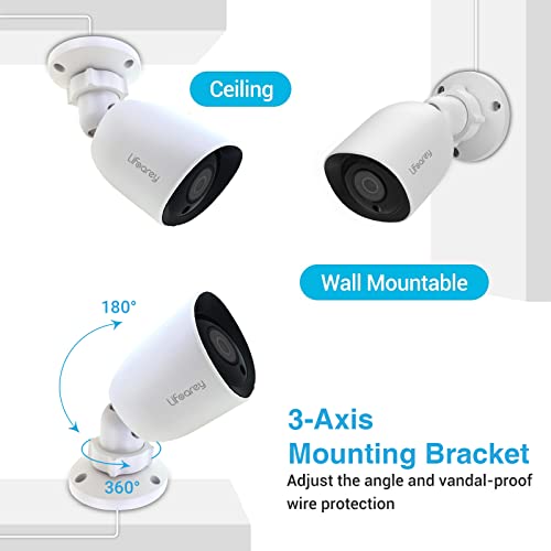 Lifoarey 5MP Outdoor CCTV Camera, Wired Security Camera, 4 in 1 TVI/CVI/AHD/CVBS, Full Time 24/7 Recording Surveillance, Compatible with 5MP DVR, Metal Housing, 100ft Black & White Night Vision, White