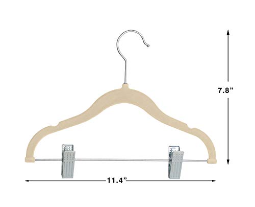 Finnhomy Non-Slip Clothes Hangers for Baby and Kids 20-Pack Velvet Hangers with Movable Clips, Heavy-Duty and Space-Saving for Pants,Skirts, Coat, Beige