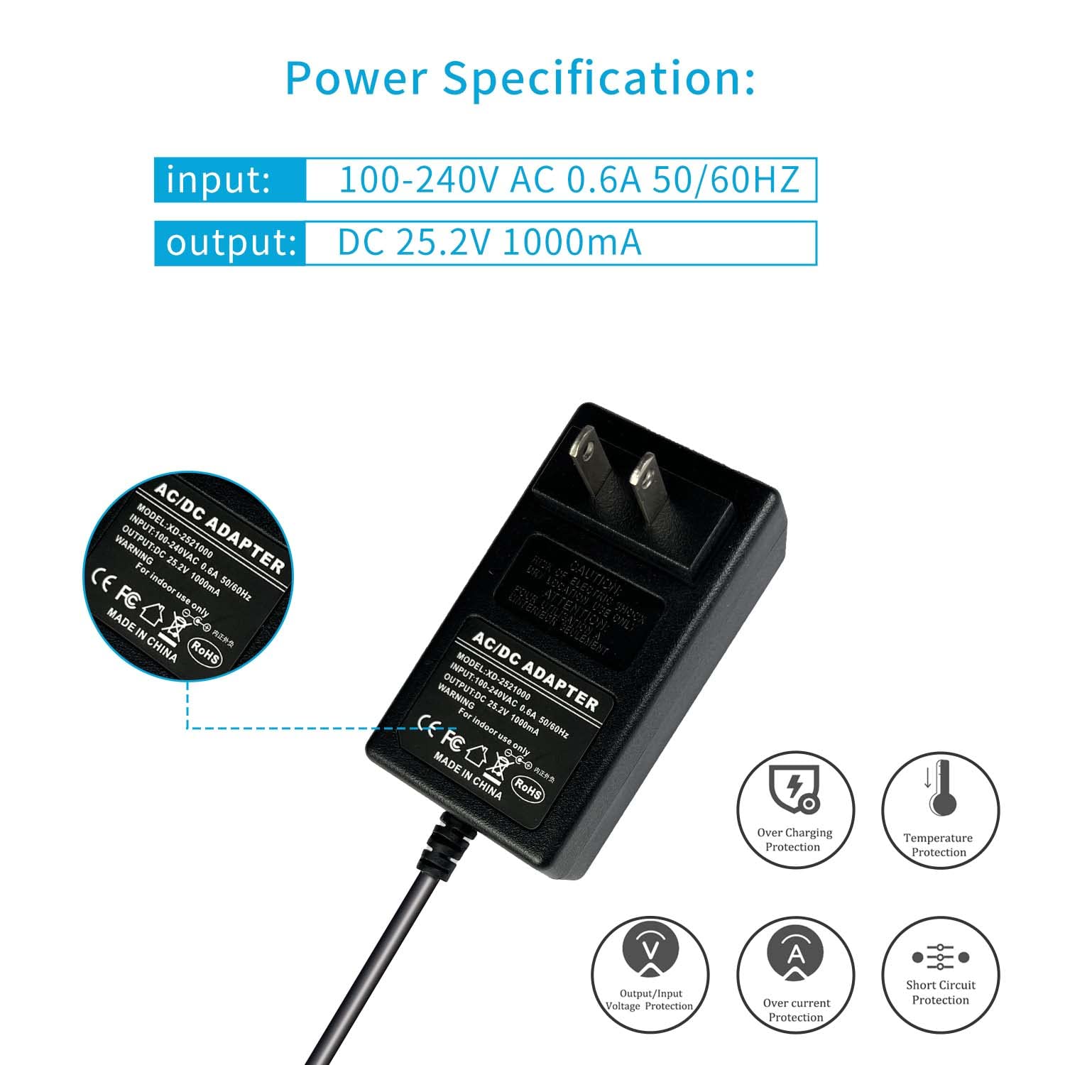 24V AC Adapter for Massage Gun Charger Output: DC 24V or 25.2V Deep Tissue Massage Gun Power Cord Universal Adapter Switch Power Supply Only fit with Brushless Motor Massage Guns (24v)