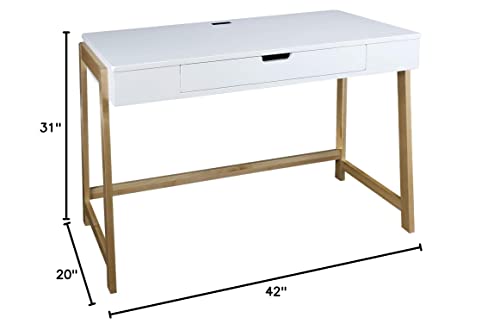 Casual Home Neorustic Smart Desk with USB Ports, Solid American Maple Legs