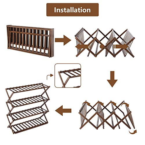 ALEAVIC Foldable Bamboo Shoe Rack, 4-Tier Shoe Rack, Installation-Free Shoe Rack, Multifunctional Freestanding Shoe Rack for Closet, Entryway, Balcony, Living Room, Bedroom, Brown
