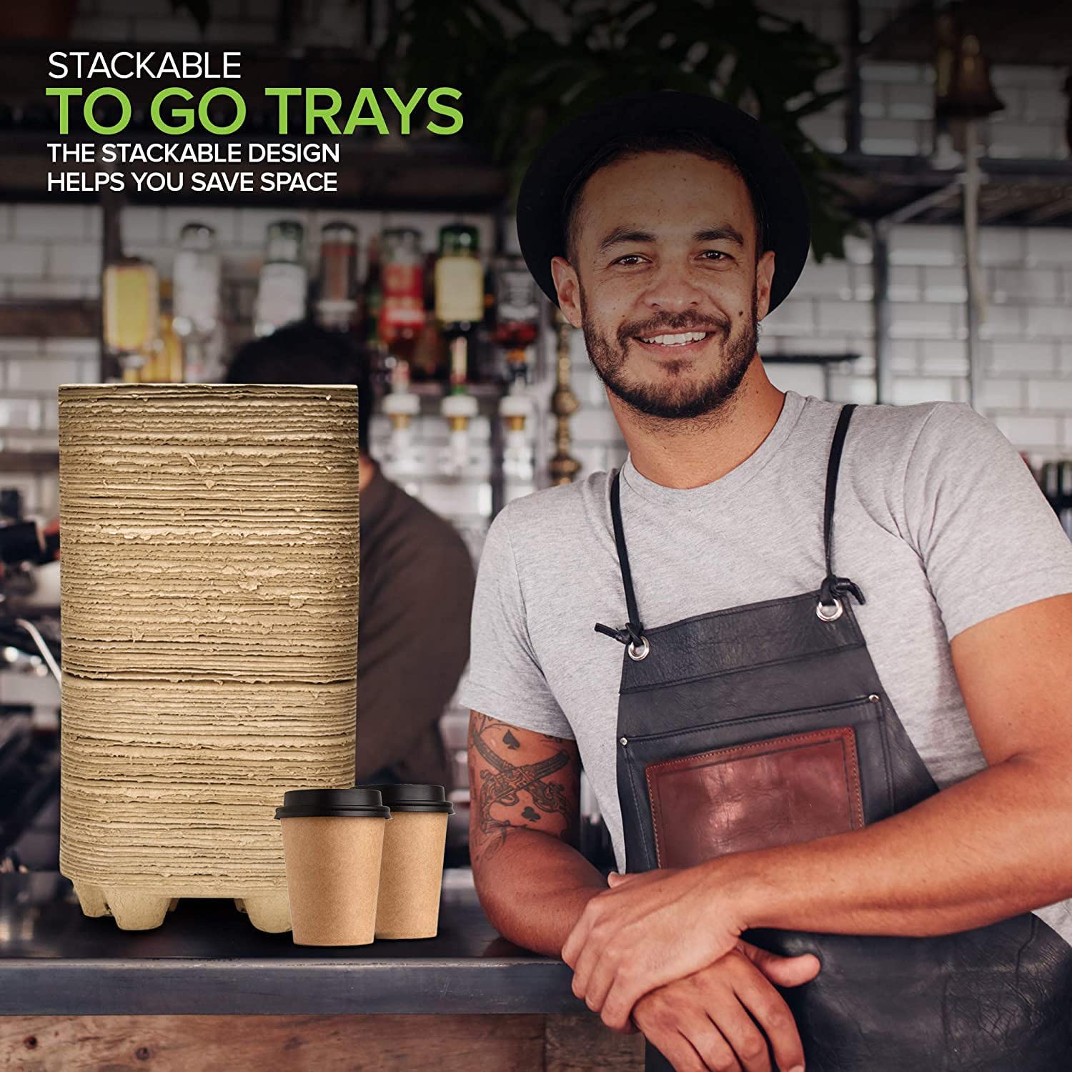 4 Cup Disposable Coffee Tray (50 Count) - Biodegradable and Compostable Cup Holder - Durable Drink Carrier for Hot or Cold Drinks - to Go Coffee Cup Holder for Food Delivery Service, Uber Eats