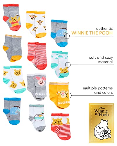 Disney Baby Boys Socks - 12 Pack Soft Newborn Baby Socks Character Prints - Cute Newborn and Infant Socks (0-24M), Size 0-6 Months, Winnie the Pooh