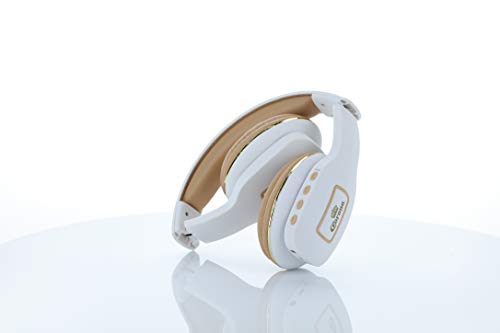 Corona Bluetooth Wireless Headphones with Built-in Microphone, Rechargeable and Foldable Closed-Back with 2-in-1 Aux and Bluetooth Connections (CJHP001) White/Gold