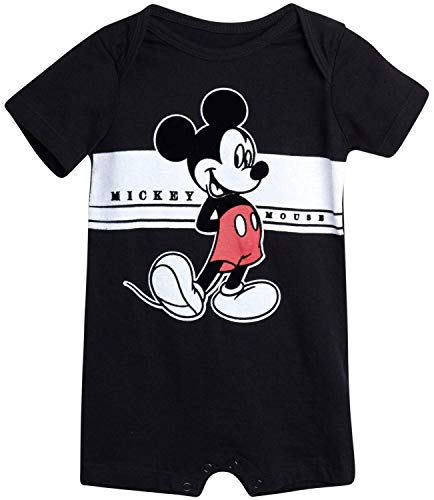 Disney Baby Boys Romper - 2 Pack Short Sleeve Baby Jumpsuit with Snap Closure - Cozy Baby Bodysuit for Boys (Newborn/Infant), Size 18M, Mickey Black/White/Grey Multi