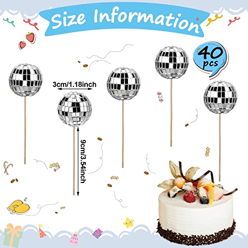 40 Pieces Disco Ball Cupcake Toppers Silver Disco Ball Cake Toppers Disco Ball Centerpiece Decor 70s Disco Theme Cake Decoration for Birthday Disco Theme 70s Party (1.18'')