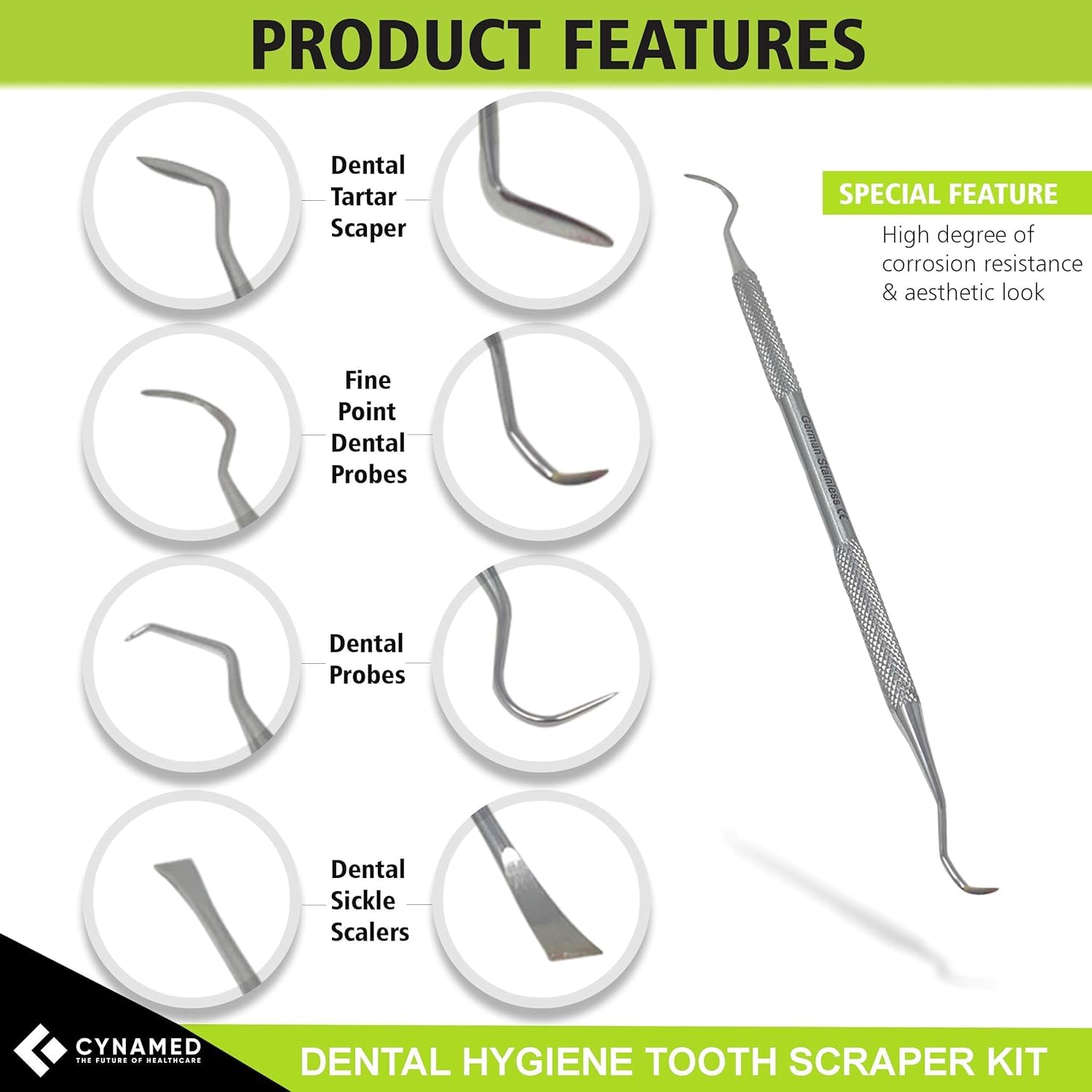 CynaMed Dental Tools Oral Care Kit (5-Pack) β Stainless Steel Dental Pick, Tartar Scraper, Scaler, Tweezers, and Mouth Mirror for Personal & Pet Use