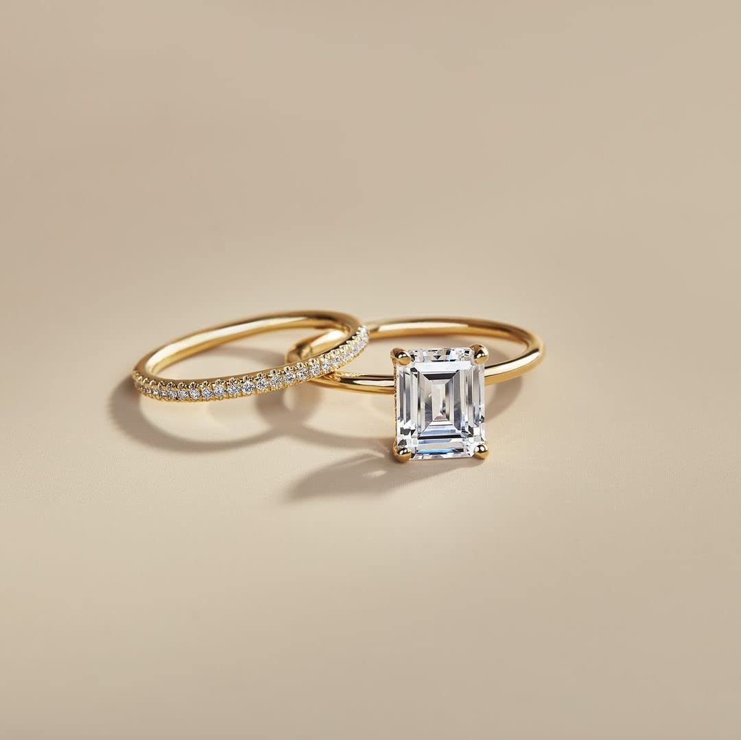 14K Vermeil Gold Moissanite Wedding Band, Wedding Rings for Women, Crystal, Cubic Zirconia