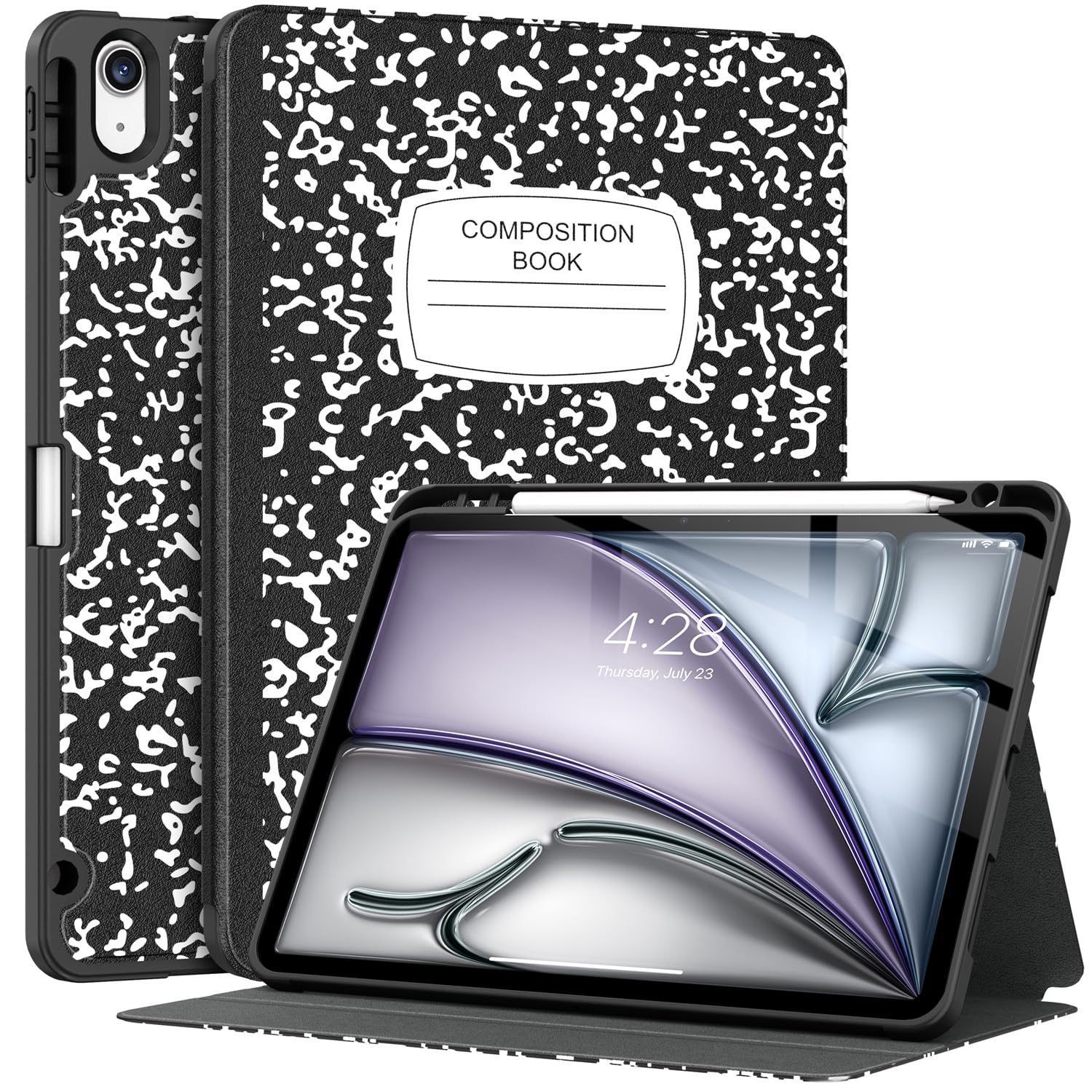 Supveco Case for iPad Air 11 Inch 2024,iPad Air 5th/4th Generation 10.9 Inch 2022/2020 with Pencil Holder-[Auto Wake/Sleep],Premium Folio Stand Soft TPU Back Cover for iPad Air 5/4 Gen-Book