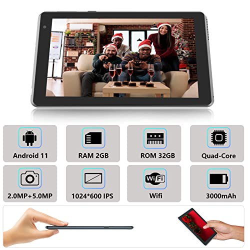 BYANDBY Tablet 7 inch Android 11.0 Tablet, 32GB ROM (128GB Expand), Quad-Core, WiFi, GMS, Dual Camera, Educational, Games (Black)