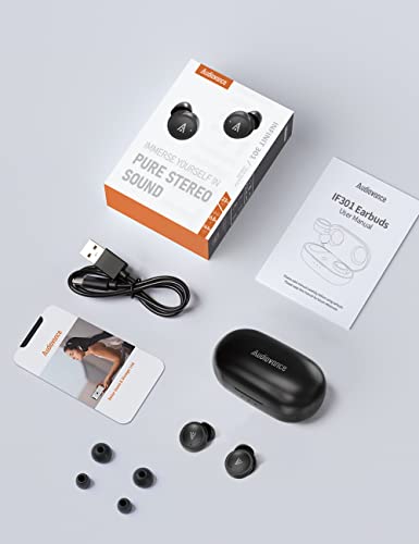 Audiovance IF301 Earbuds, Wireless Headphones Bluetooth Ear Buds for iPhone Android, Premium Sound, Immersive Music, Clear Calls, Noise Reduction, Wireless Charging, Waterproof, 23H Battery.