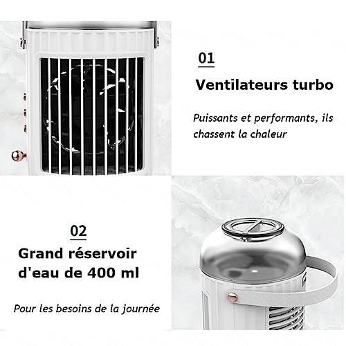 Aire Acondicionado Portatil Para Cuarto | 400ml water tank Mini Air Cooler Fan, Portable Air Cooling Cooler with 3-speeds, 2 Mist Modes | Usb Air Conditioner for Home Office Camping