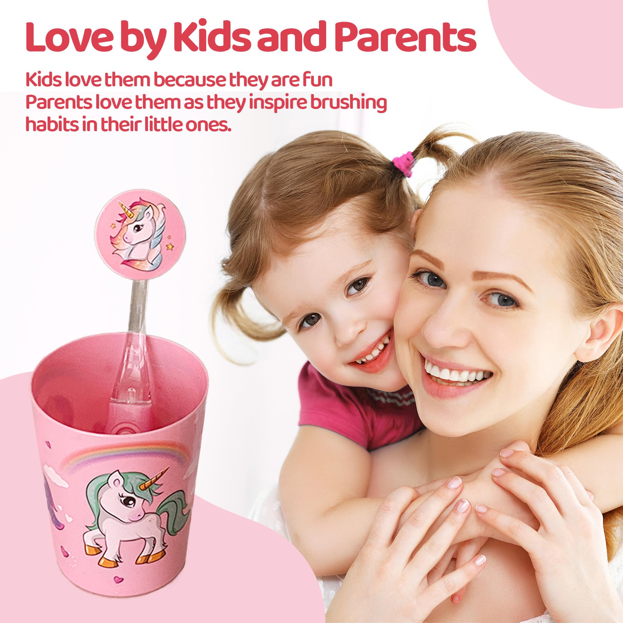 Lily's Home Kids Flashing Timer Toothbrush Kids with Soft Bristles, Rising Cup & Cover - Fun 2-Min Light-Up Brushing for Children - Toddler Toothbrush Soft Toothbrush Kit (Unicorn)
