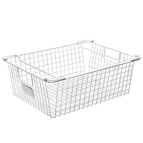 2 Pack Stackable Wire Storage Baskets With Handles,for Kitchen, Bathroom, Cabinets, Cupboards, Countertop - Freezer & Pantry Organizer Bins, for Snacks, Drinks, Potatoes, Onions, Meat XXL