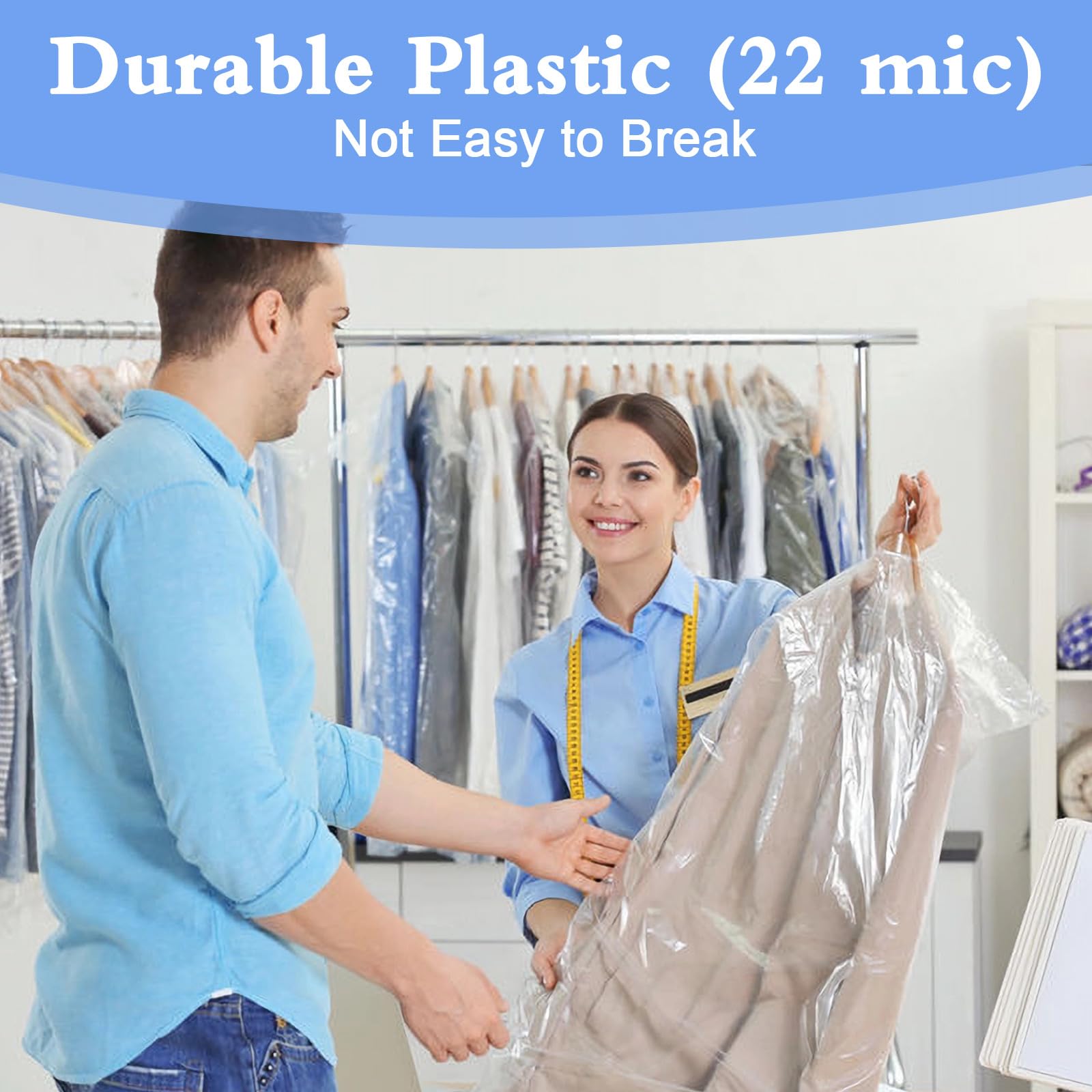 25 Pack Dry Cleaning Bags for Clothes, 60x120 cm Dry Cleaner Bags Plastic Clear, Dust-proof Plastic Garment Bags for Hanging Clothes, Home Storage, Travel, Moving