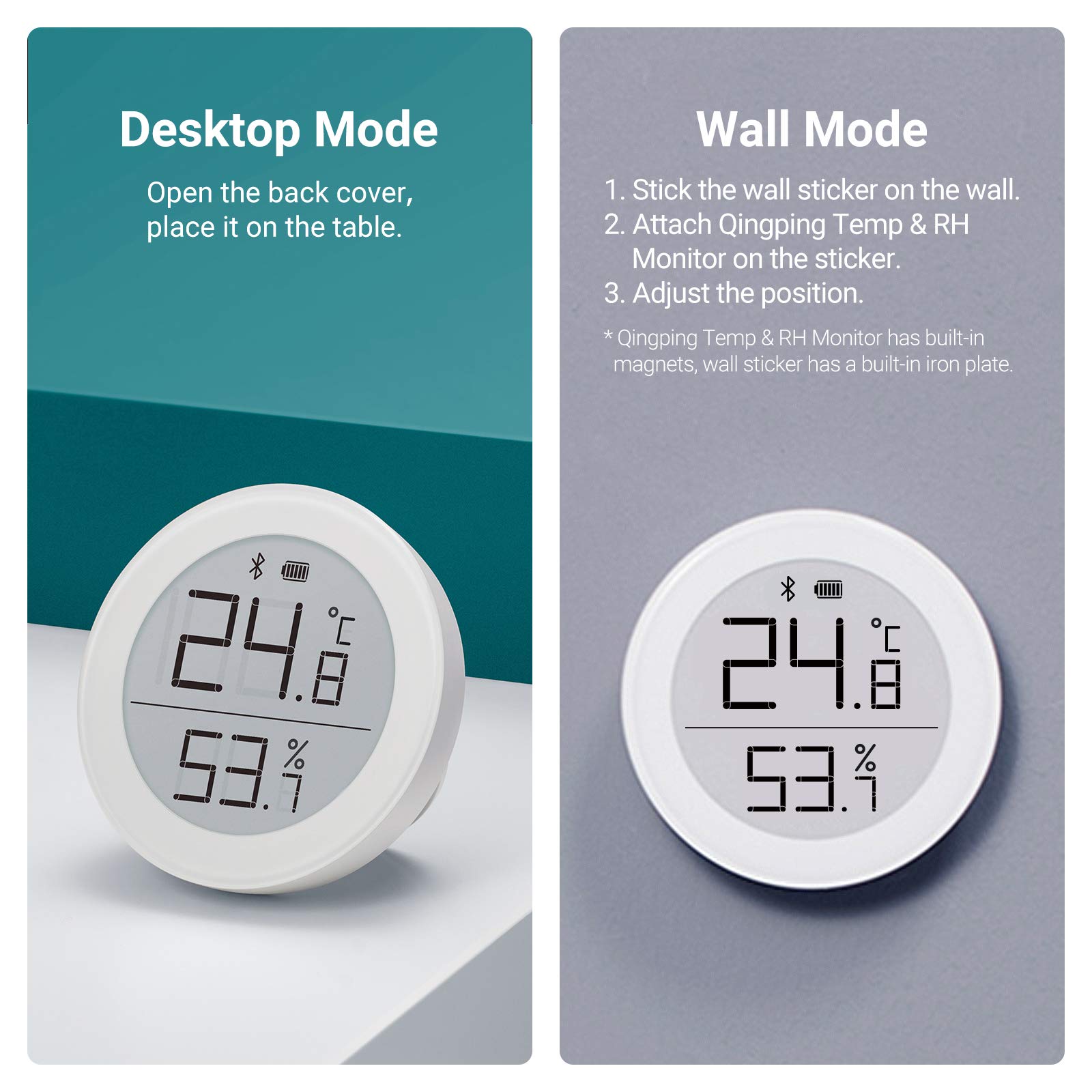 Qingping Digital Bluetooth Thermometer Hygrometer, Accurate Temperature Humidity Monitor, Indoor Smart Temperature Sensor and Humidity Gauge with E Ink Display, 30-Day Free Data Storage for Home