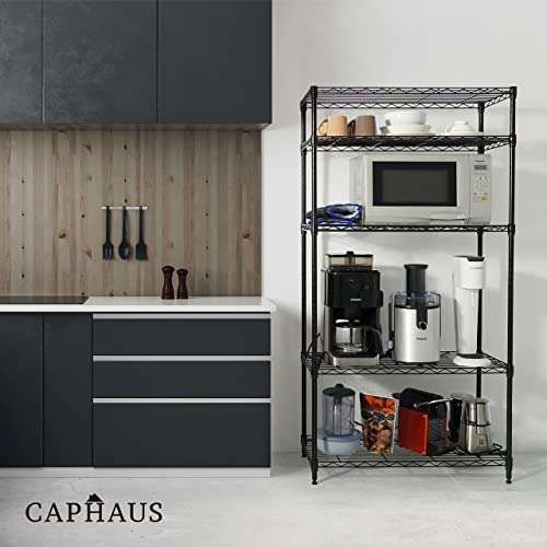 CAPHAUS 4-Tier Adjustable Height Wire Shelving Unit, Wire Rack Shelving, Metal Steel Storage Shelves, Garage Shelving Storage Organizer, Utility Storage Shelf, Without Wheels, Black