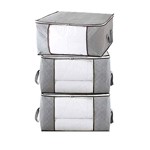 Fitwayhi Clothes Storage Bags Organizers with Window, Large Capacity for Blankets, Closets, Bedrooms (Set of 3, Gray)