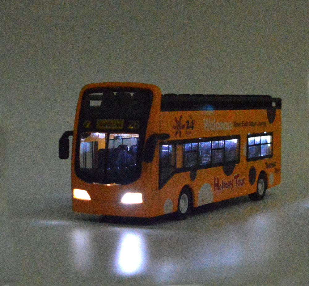 Ailejia City Bus Sightseeing Double Decker Bus Model Open Top Pull Back Vehicles Toy Die Cast Pull Back Vehicles Mini Model Car Lights and Music (Green)