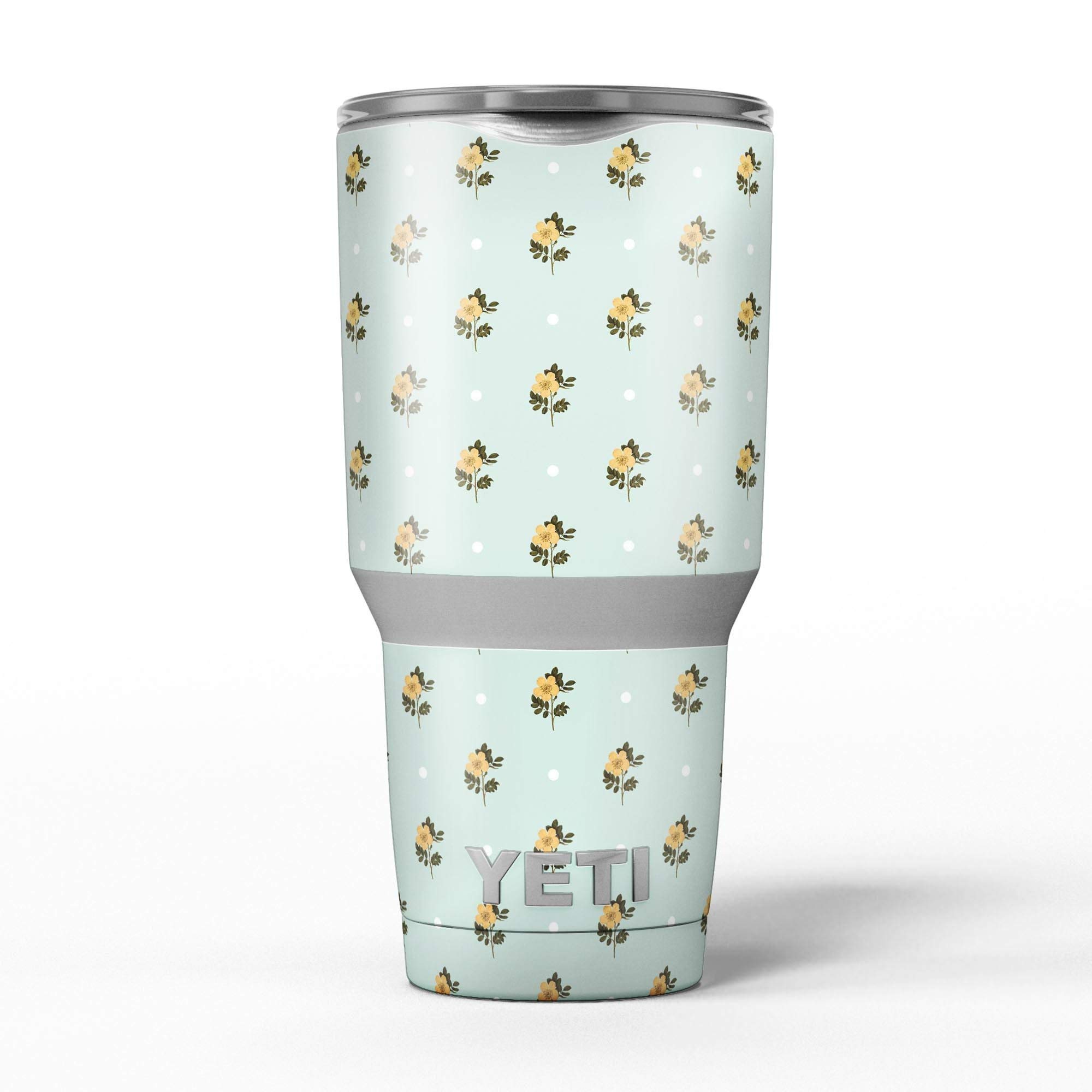 Design Skinz The Micro Daisy and Mint Polka Dot Pattern - Skin Decal Vinyl Wrap Kit Compatible with The Yeti Rambler Cooler Tumbler Cups