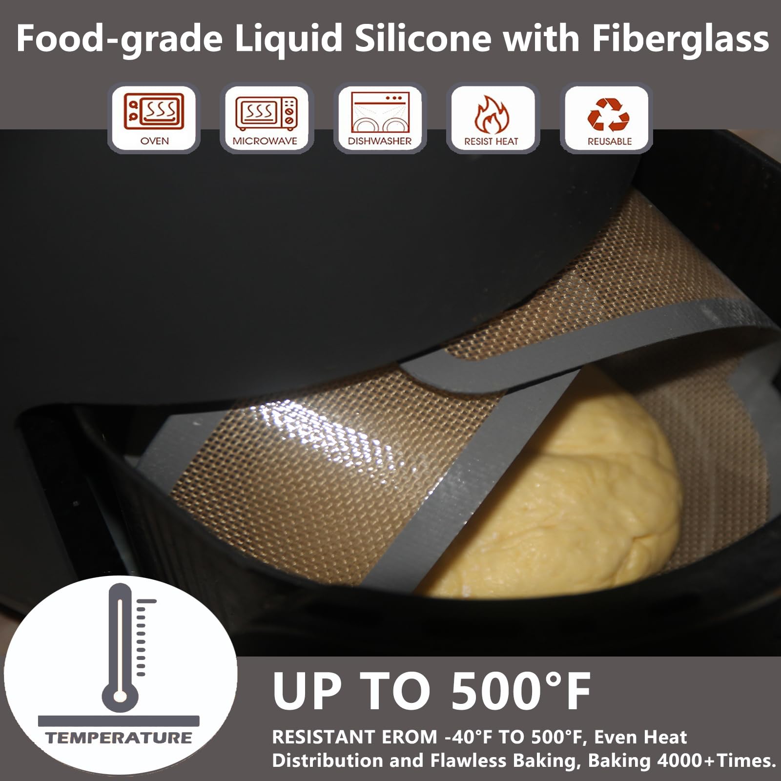 2Pcs Silicone Bread Sling Oval And Round For Dutch Oven, Non-Stick Easy-Clean Reusable Silicone Baking Mat With Long Handles Sourdough Bread Baking Mat Tools Supplier Liner, Gray