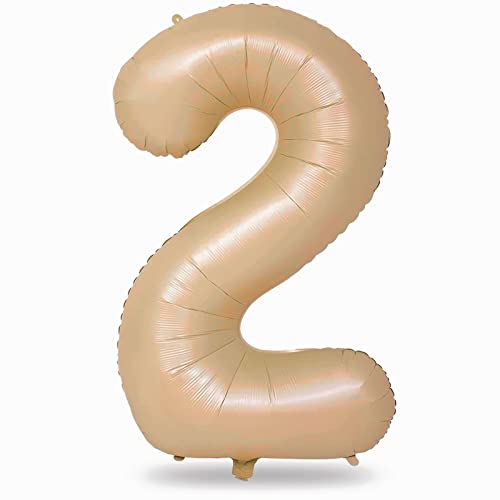 40" Neutral Number 2 Balloon for Boys Girls, Large Self Inflating Nude Helium Foil Number Balloons Set 0-9 for Women Men 2nd Birthday Graduation Anniversary Wedding Party Decorations Supplies