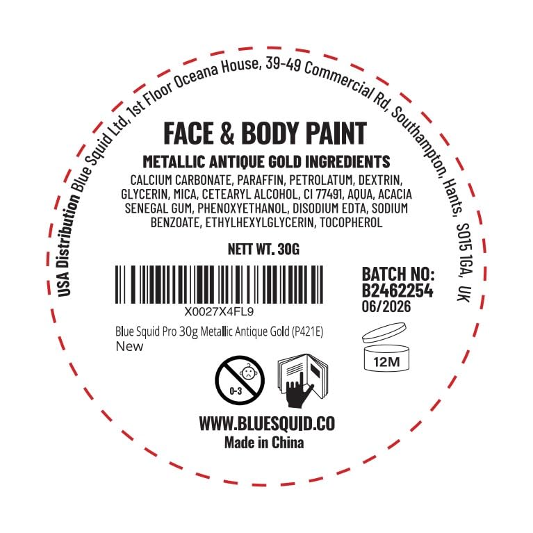 Blue Squid PRO Face Paint - Professional Water Based Single Cake Facepaint & Body Paints - SFX Makeup, Kids Adults Face Painting for Costume, Halloween, Cosplay - Metallic Antique Gold 30g / 1oz