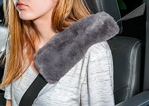 Camco 53054 Gray Faux Sheepskin Seatbelt Cover, 1 Pack