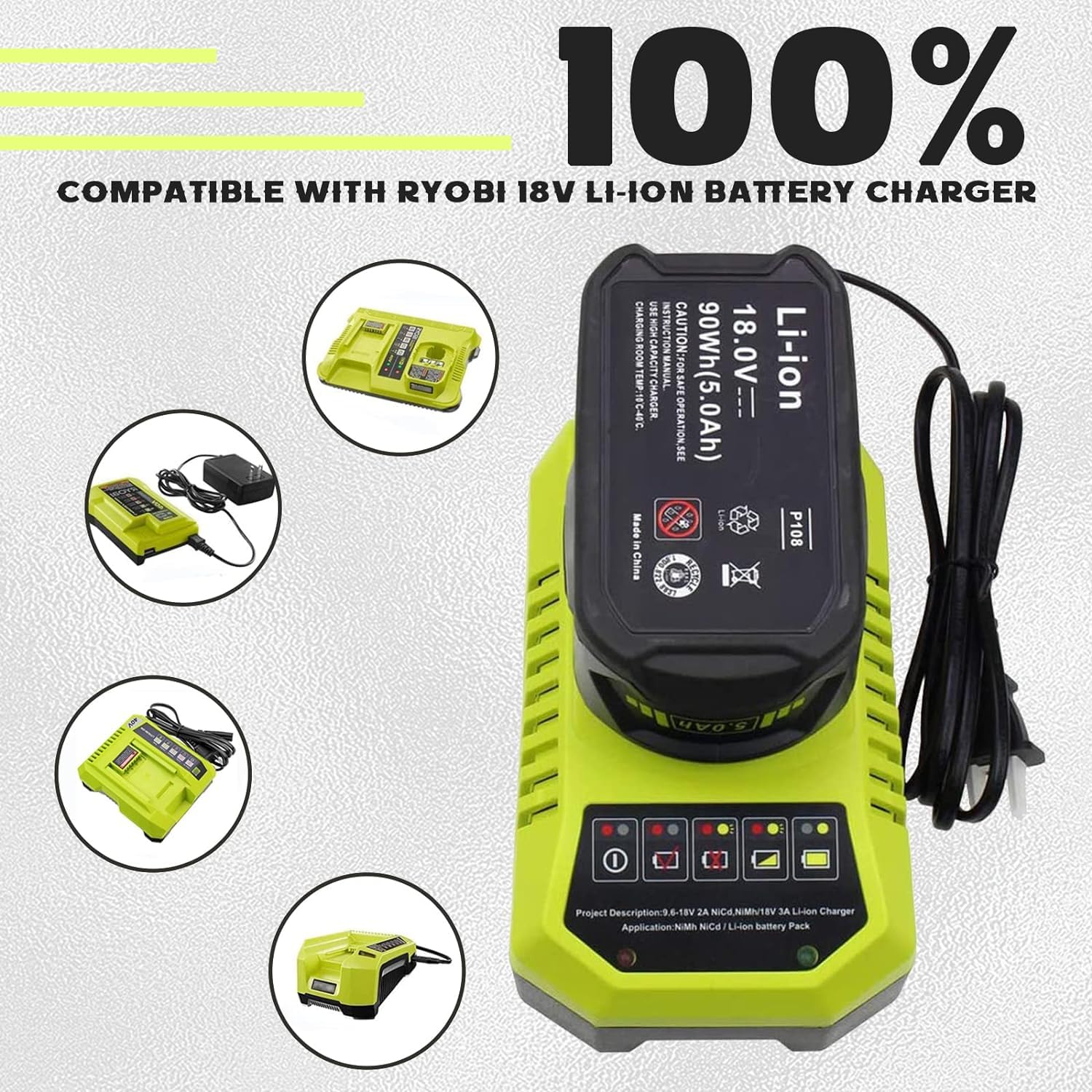 3000mAh 18V P102 P108 Li-ion Replacement Battery for Ryobi 18 Volt Battery Lithium-ion Plus Battery Max P102 P108 P103 P105 P107 P109 P104 Compatible with Ryobi 18Volt Power Cordless Tools (2 PACK)