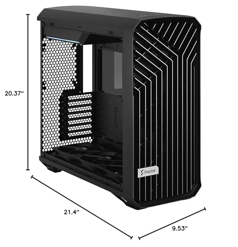 Fractal Design Torrent Black - Dark Tint Tempered Glass Side Panel - Open Grille for Maximum air Intake - Two 180mm PWM and Three 140mm Fans Included - Type C - ATX Airflow Mid Tower PC Gaming Case